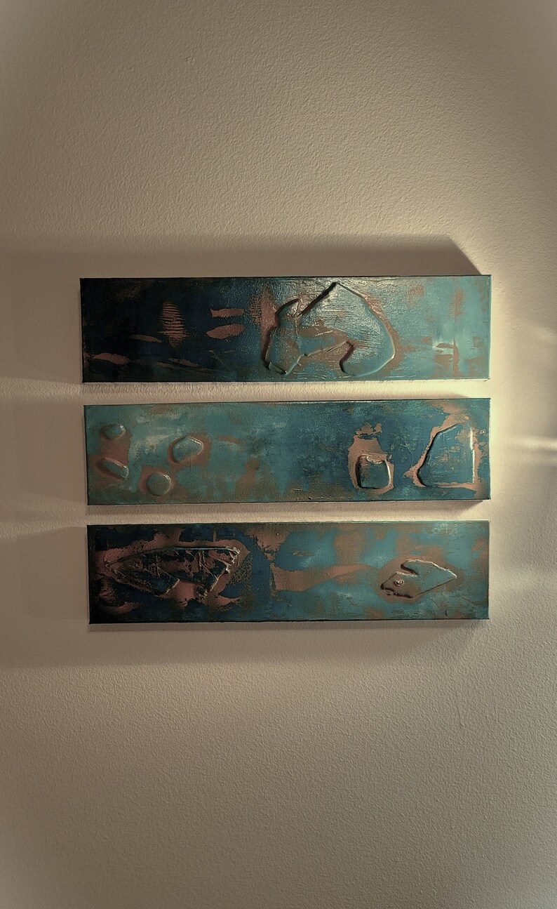 Abstract Collage Acrylic Paint Triptych: 6x24 Inches Each - Etsy