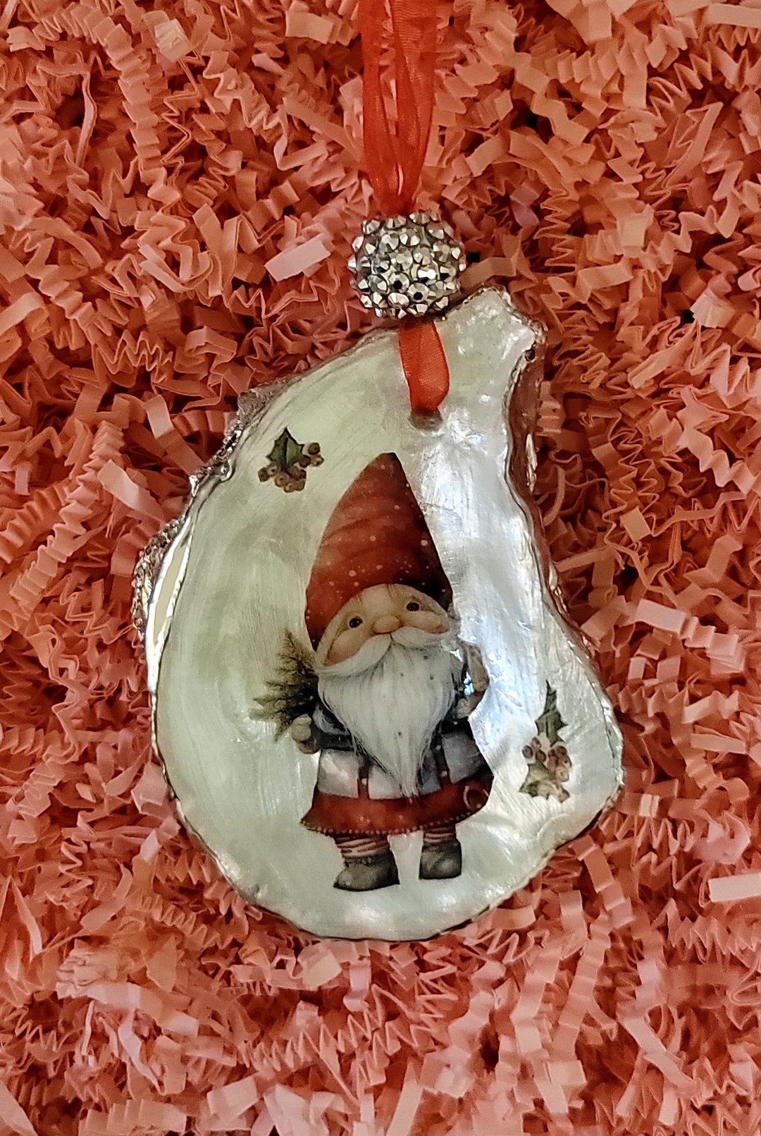 Decoupaged Oyster Shell Christmas Tree Ornament - Etsy