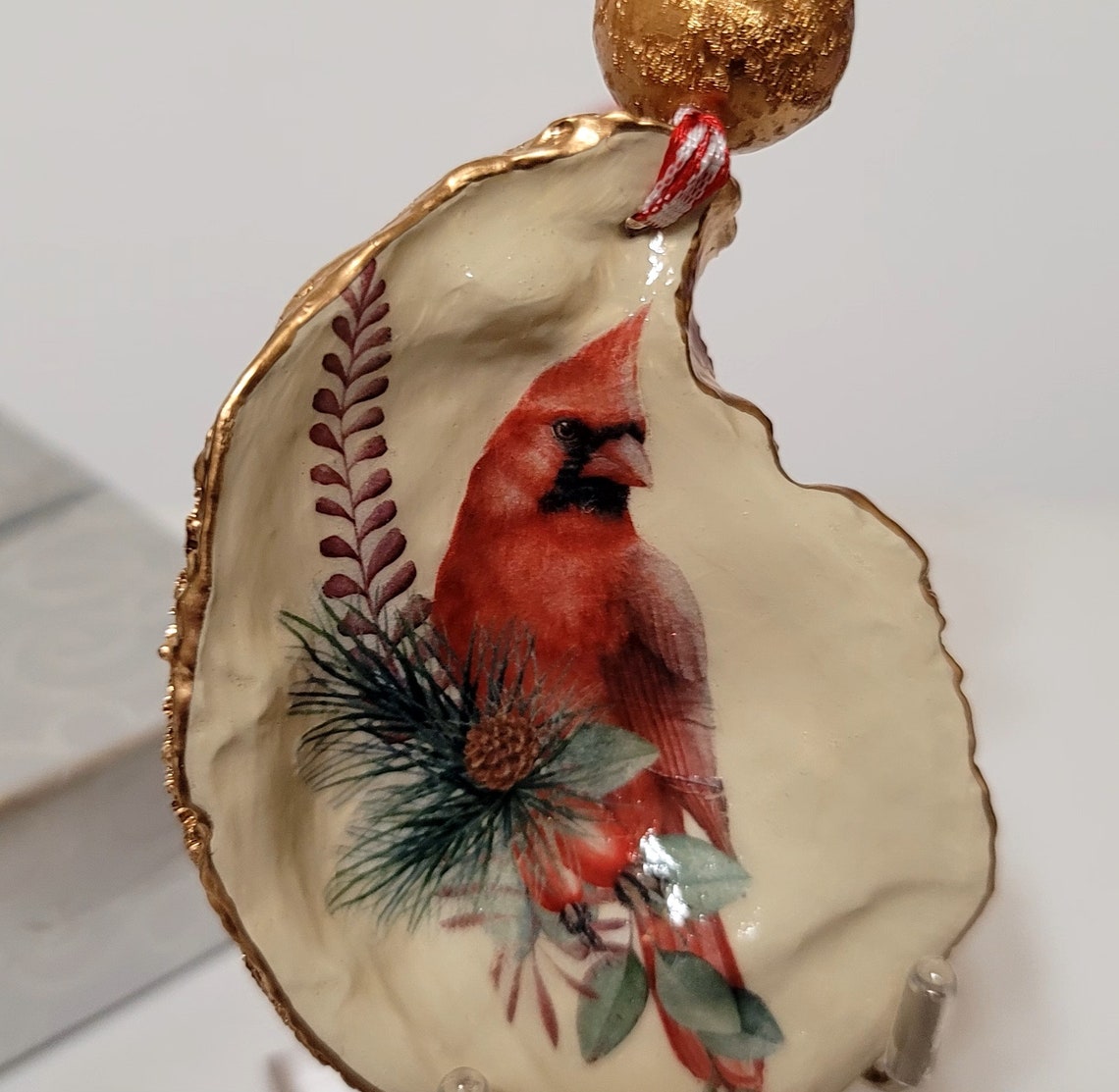 Red Cardinal: Decoupaged Oyster Shell Christmas Tree Ornament - Etsy