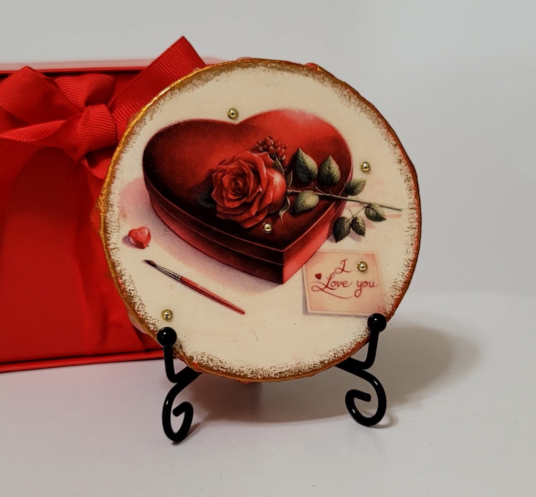 Heart and Rose: Miniature Decoupage on Canvas - Etsy