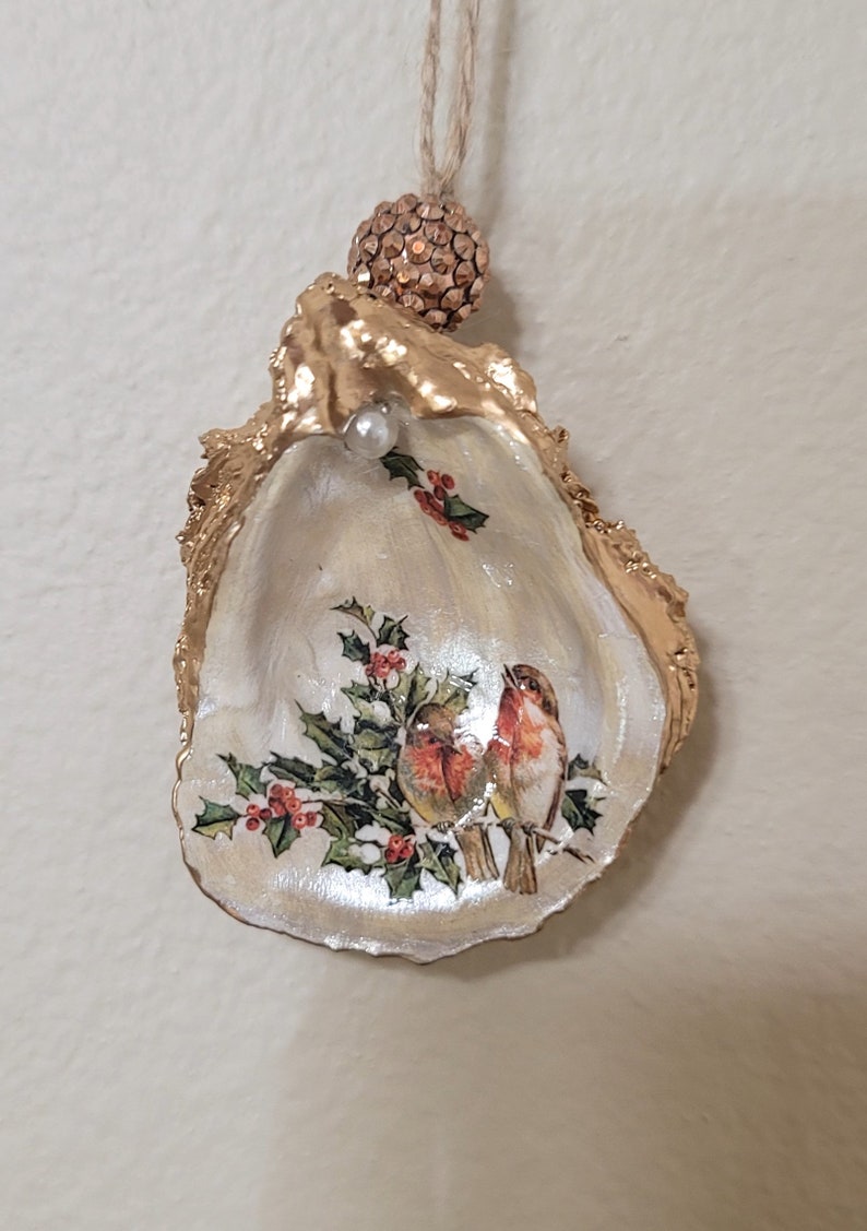 Christmas House Finches: Decoupaged Oyster Shell - Etsy