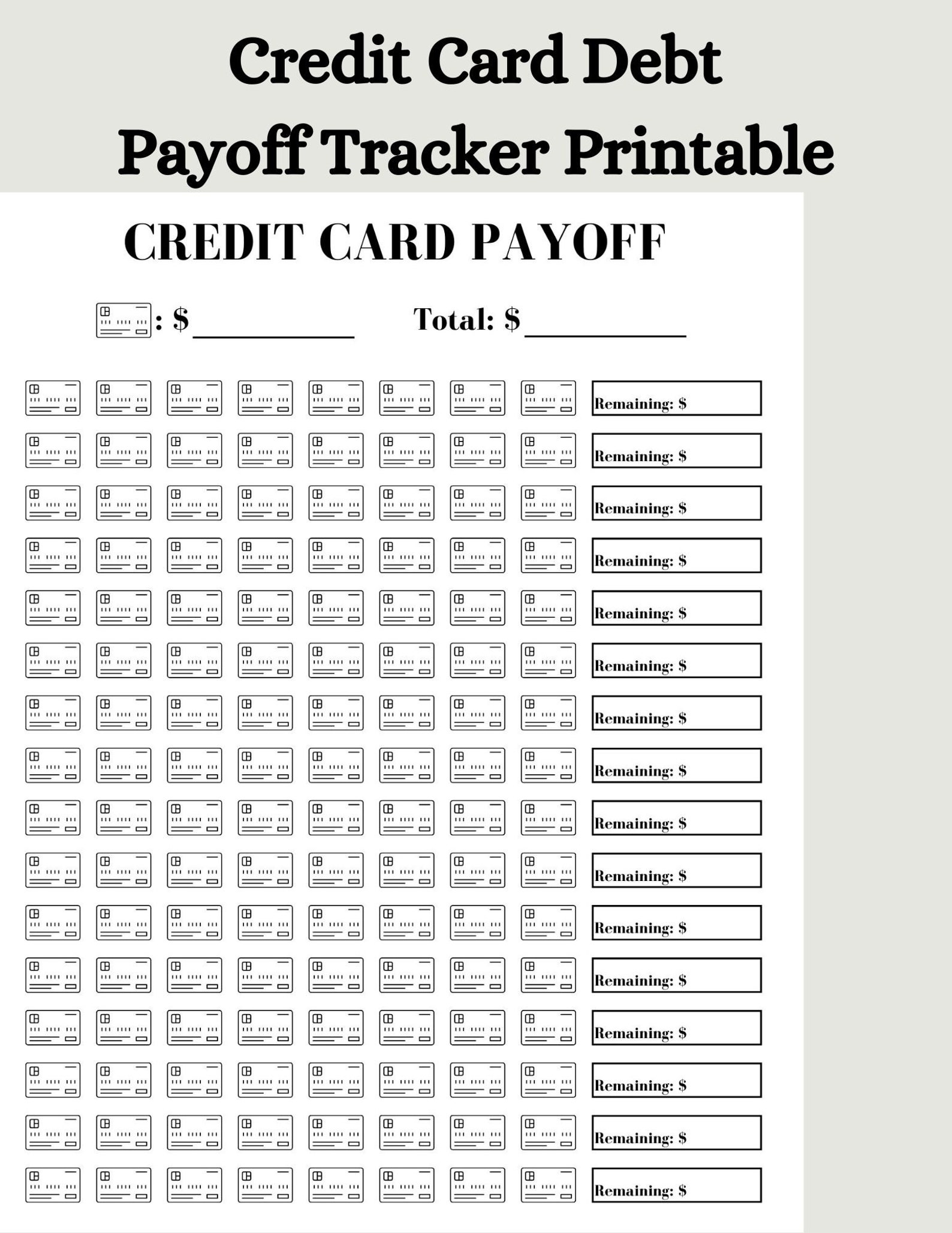 Credit Card Debt Payoff Tracker Credit Card Debt Log Debt Payment ...