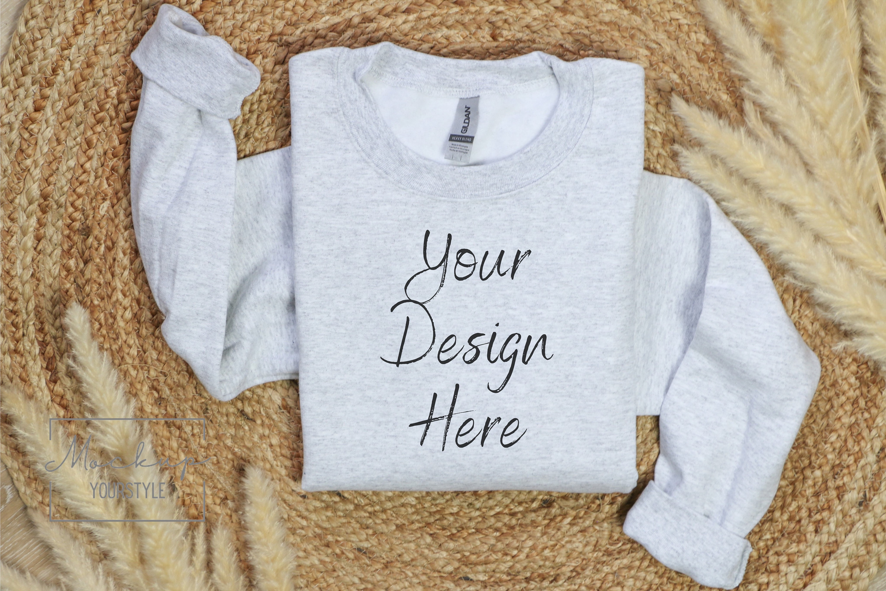 Gildan 18000 Ash Crewneck Mockup Folded Mockup Ash Sweatshirt Winter ...