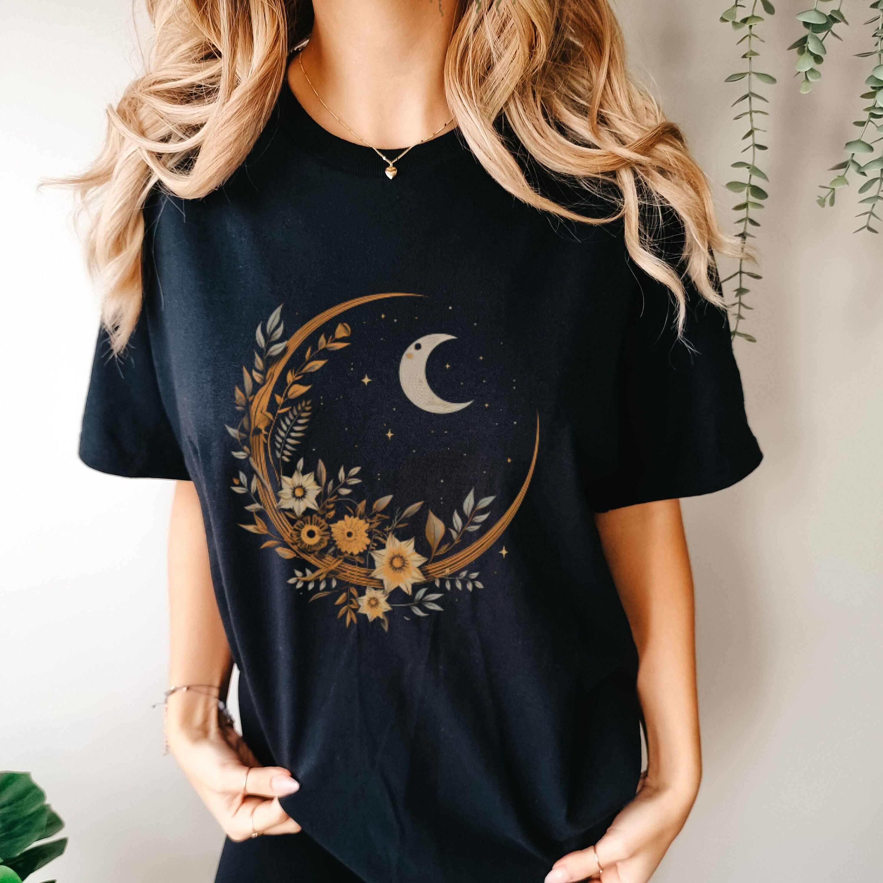 Boho Crescent Moon Shirt Floral Moon Shirt Floral Graphic - Etsy