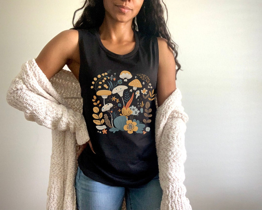 Boho Mushroom Muscle Tank Mushroom and Flowers Tanktop - Etsy