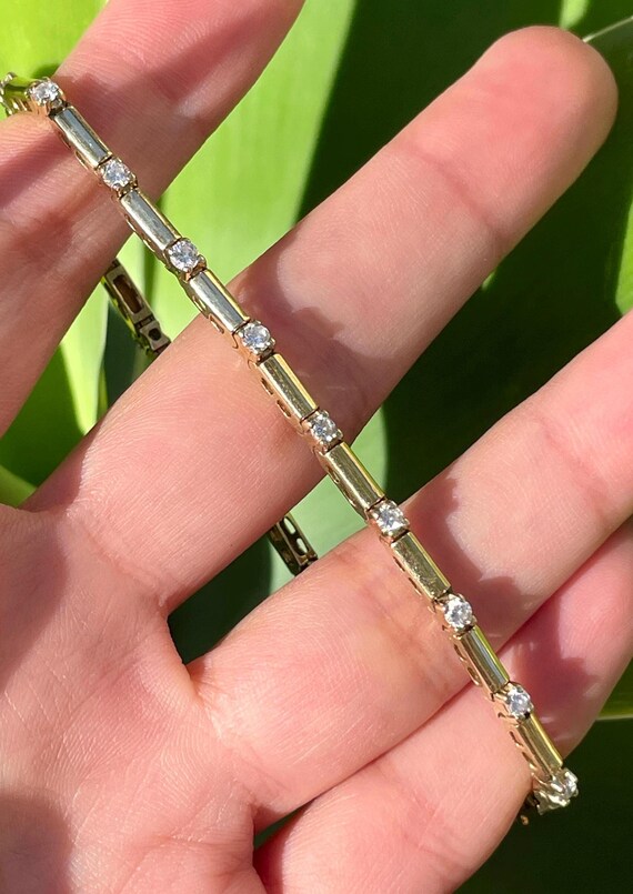 14k gold straight line tennis mid century diamond bra… - Gem