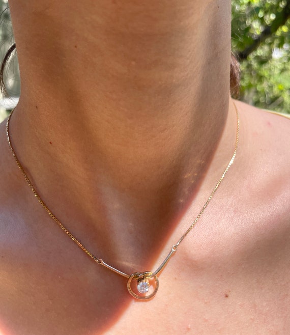 14k gold estate vintage solitaire real diamond neckla… - Gem