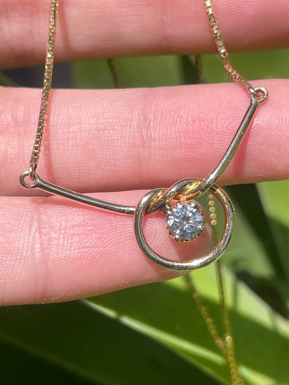 14k gold estate vintage solitaire real diamond neckla… - Gem