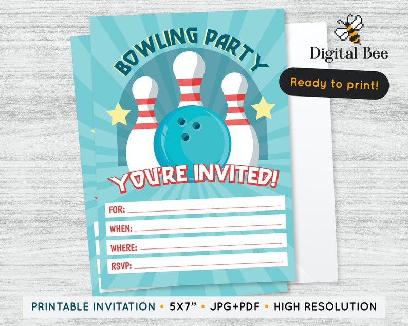 Bowling Party Invitation, Printable Bowling Party, Instant Download ...