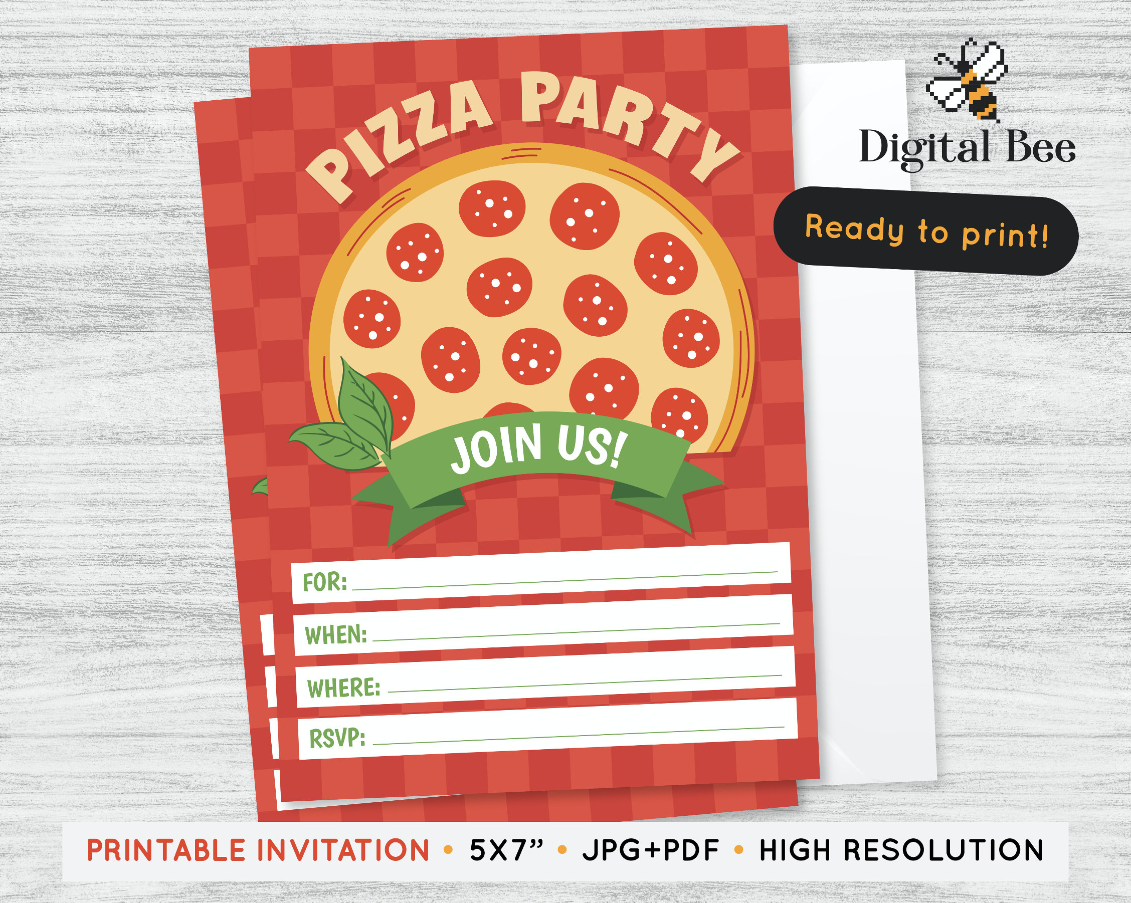 Pizza Party Invitation, Printable Pizza Party, Digital File, Instant ...