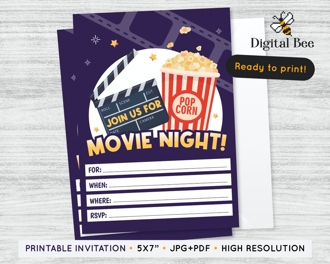 Movie Night Invitation, Printable Movie Party, Digital File, Instant ...