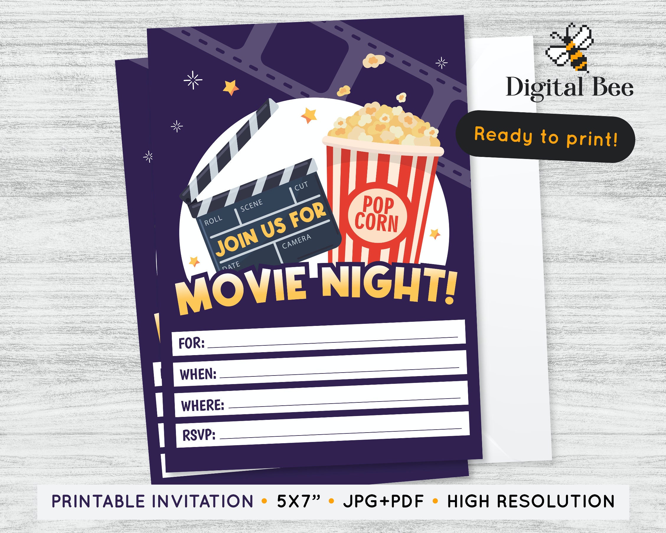 Movie Night Invitation, Printable Movie Party, Digital File, Instant ...