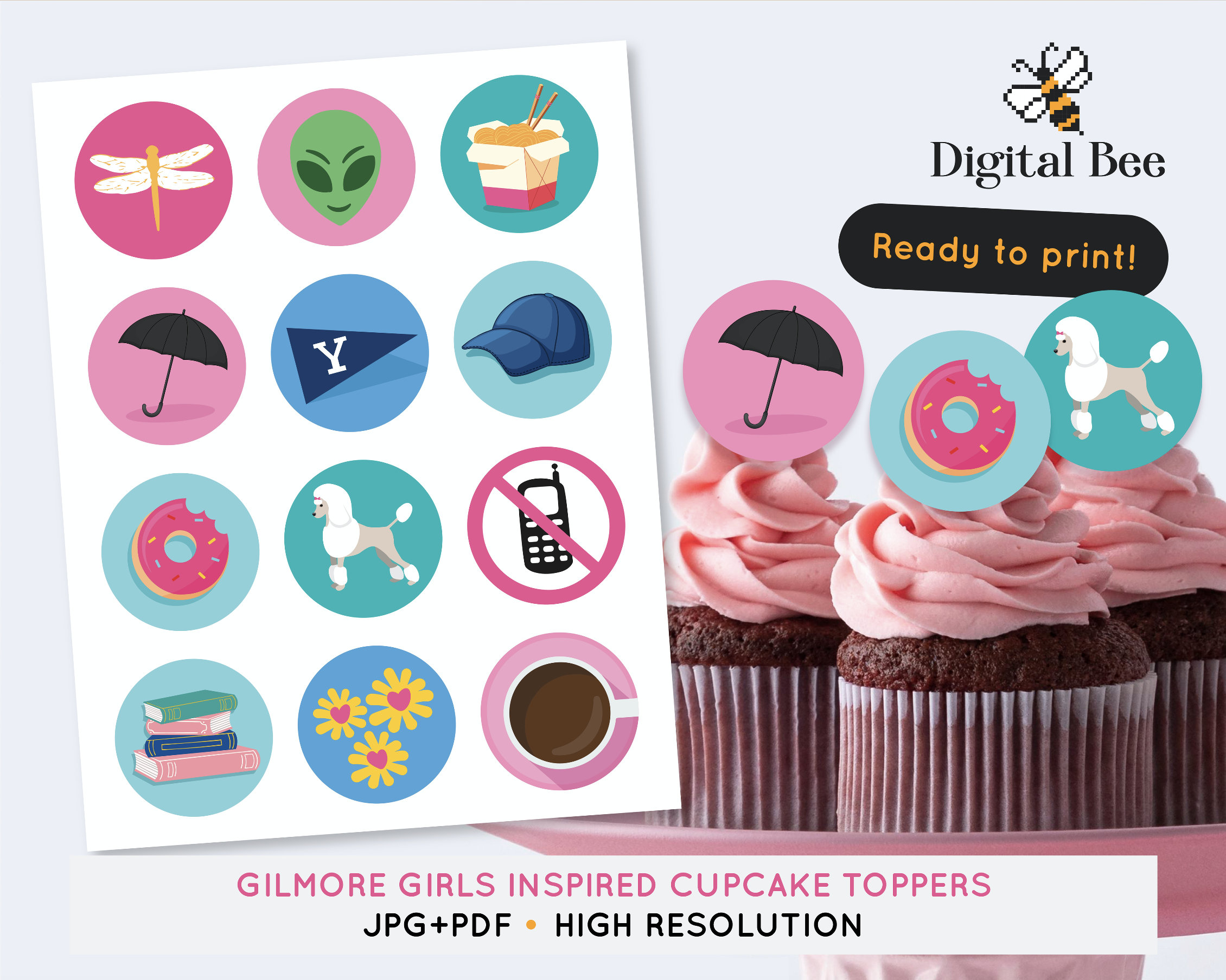 Gilmore Girls Inspired Cupcake Toppers, Gilmore Girls Inspired Design ...