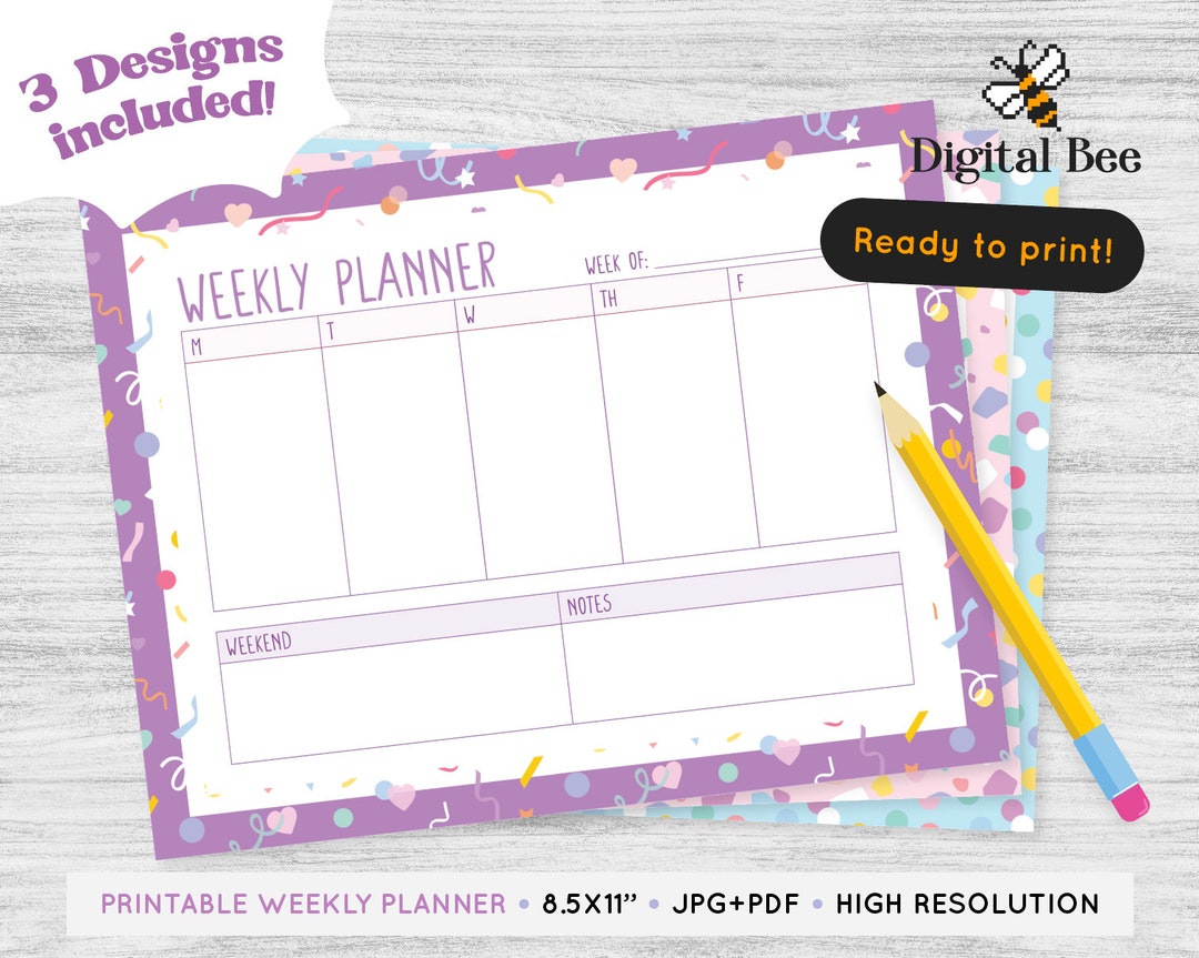 Printable Weekly Planner, Digital File, Instant Download - Etsy