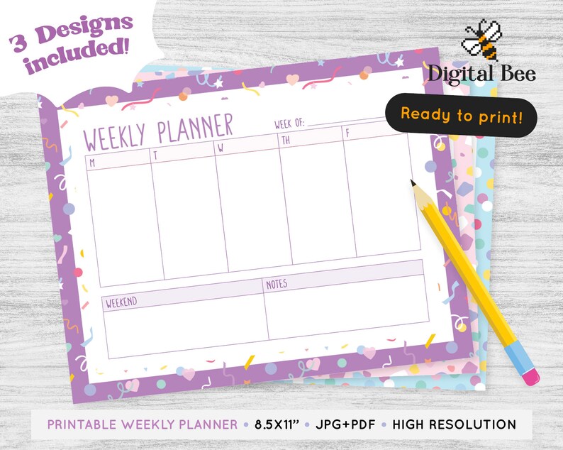 Printable Weekly Planner, Digital File, Instant Download - Etsy