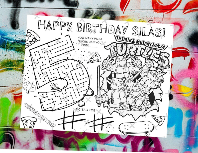 Birthday Coloring Page- Personalized- TMNT- Ninja Turtle Party - Etsy