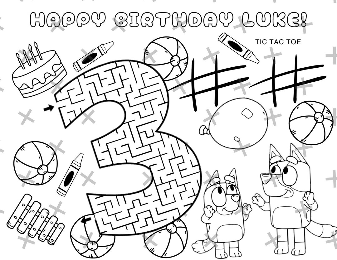 Birthday Coloring Page- Personalized- Bluey Bingo Party Placemat - Etsy