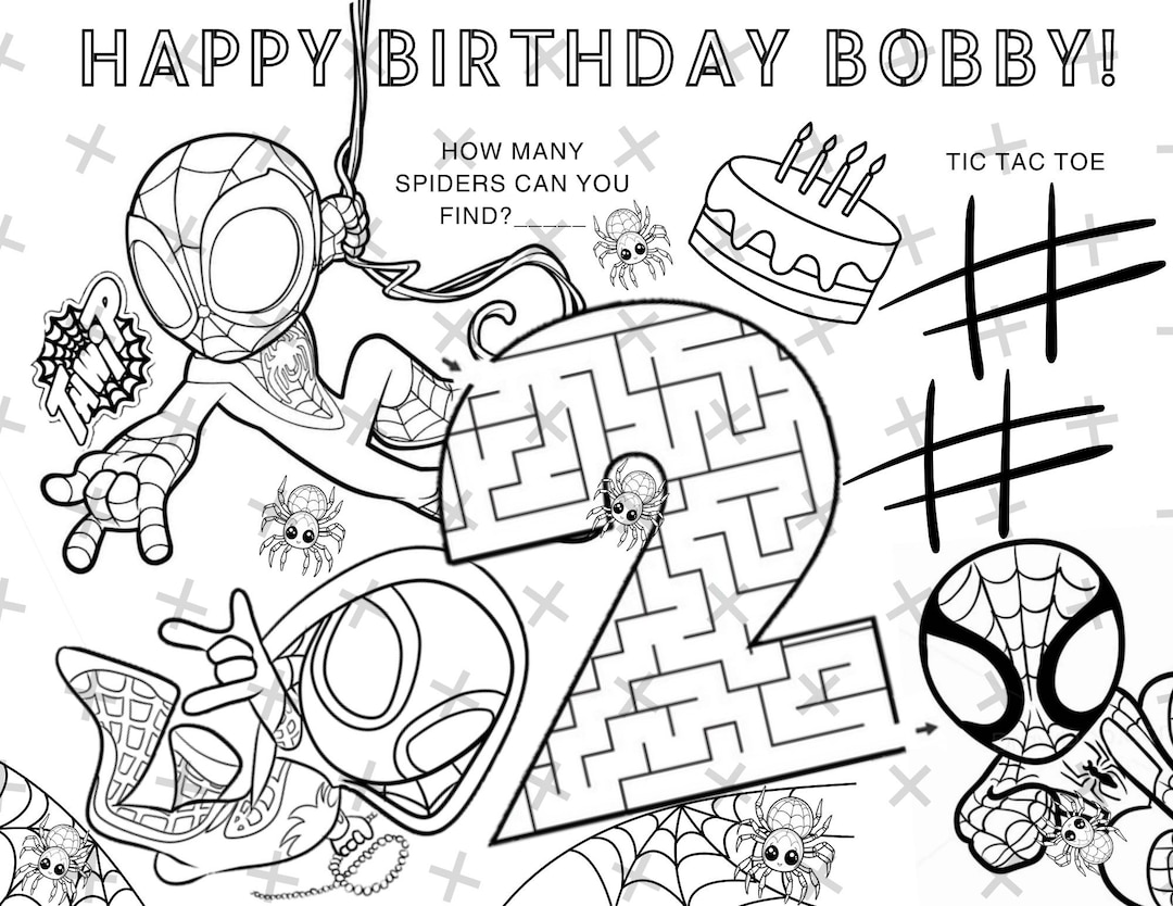 Birthday Coloring Page- Personalized- Spidey and Friends - Spiderman ...