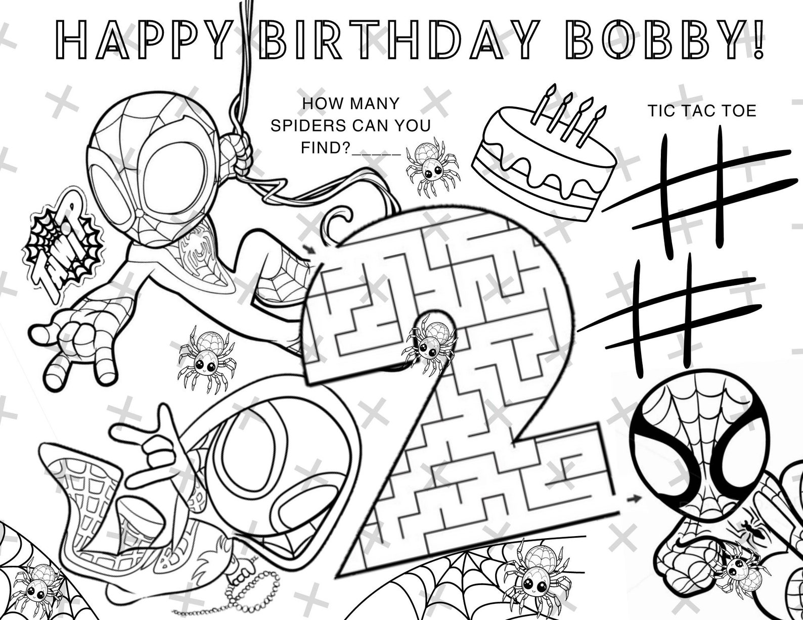 Birthday Coloring Page- Personalized- Spidey and Friends - Spiderman ...