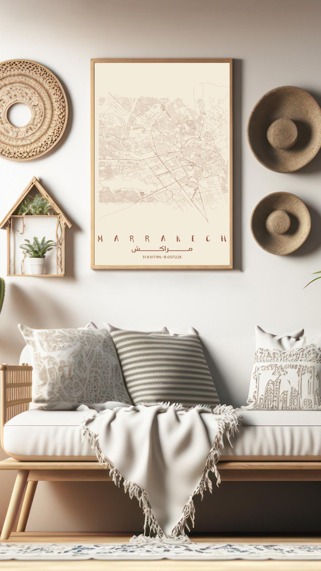 Moroccan City Map Poster Marrakesh, Marrakesh Wall Map, Vintage Maps ...