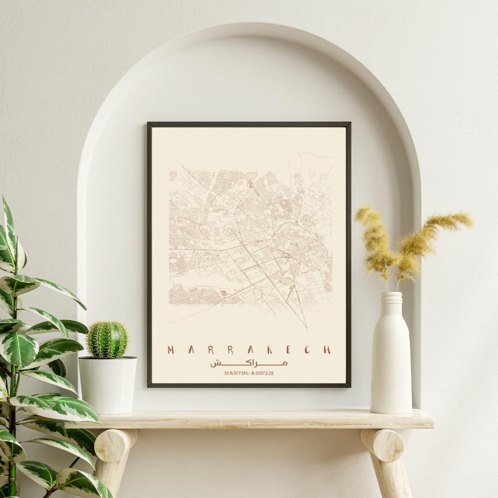 Moroccan City Map Poster Marrakesh, Marrakesh Wall Map, Vintage Maps ...