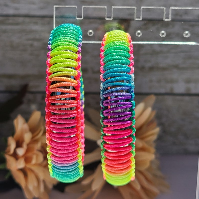 Statement Bold 80's Vibes Boho Retro Neon Multicolor Threaded Lever ...