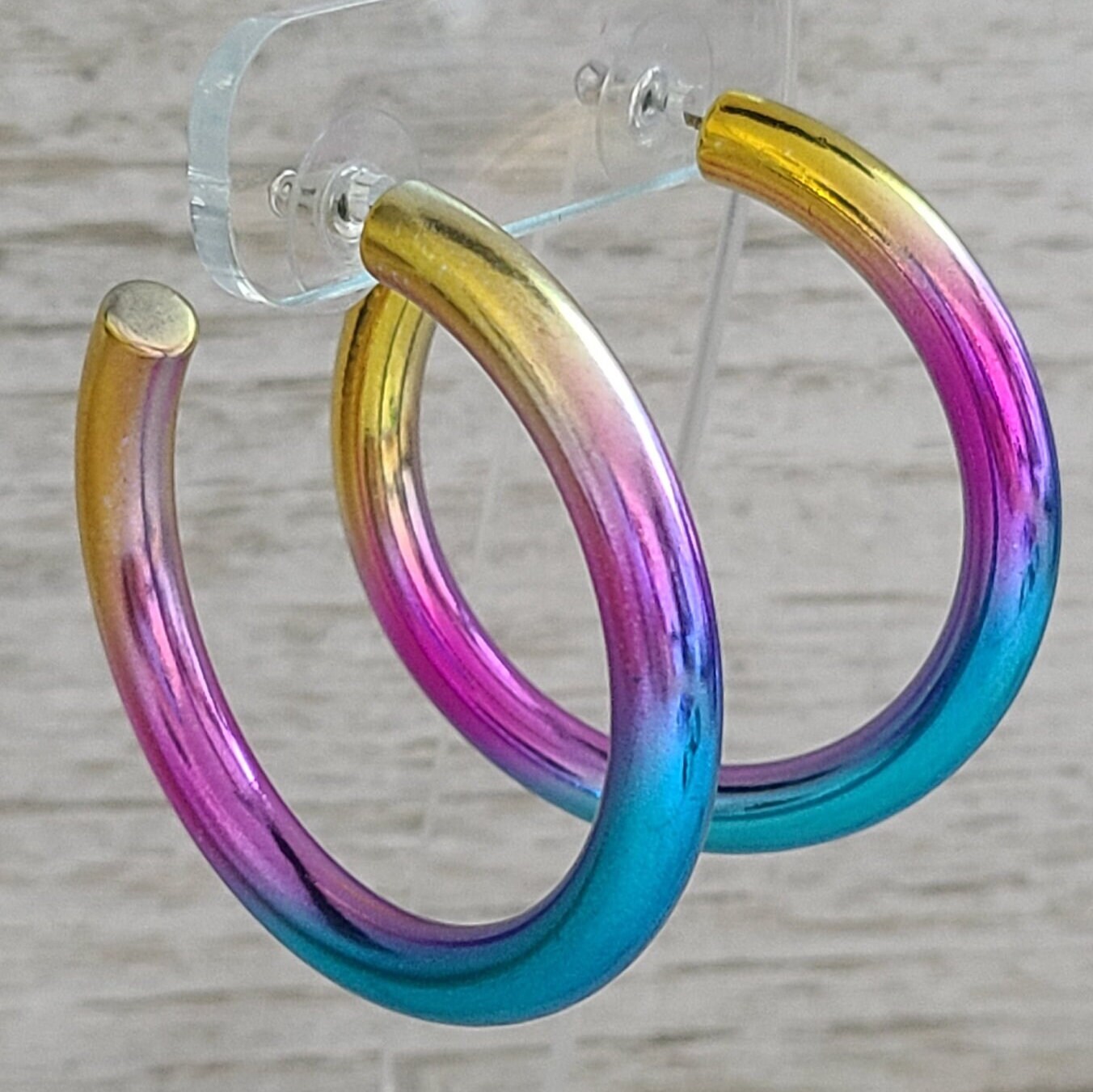 80's Retro Metallic Coating Metal Tube Hoop Earrings - Etsy