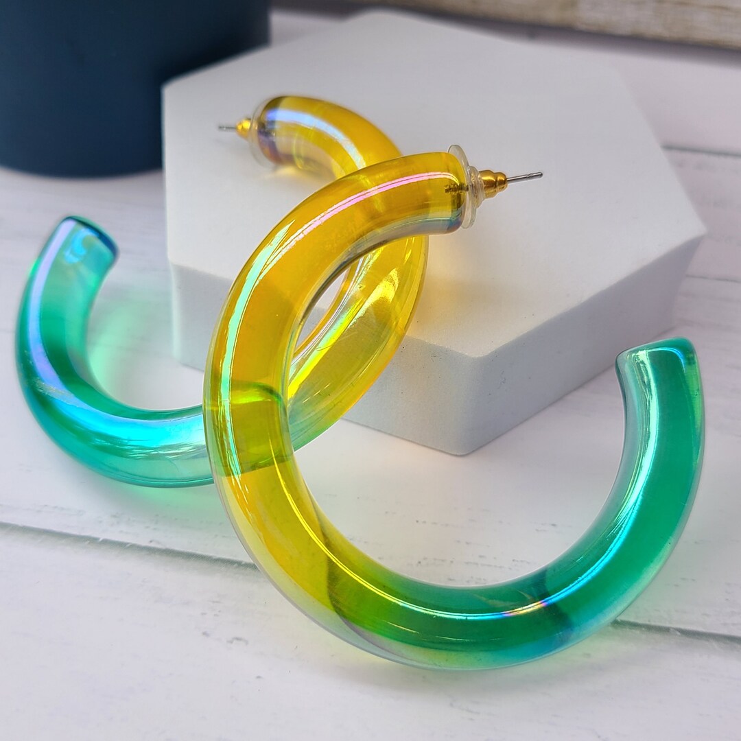 Boho Statement Iridescent Film Coating Chunky Lucite Translucent Ombre ...