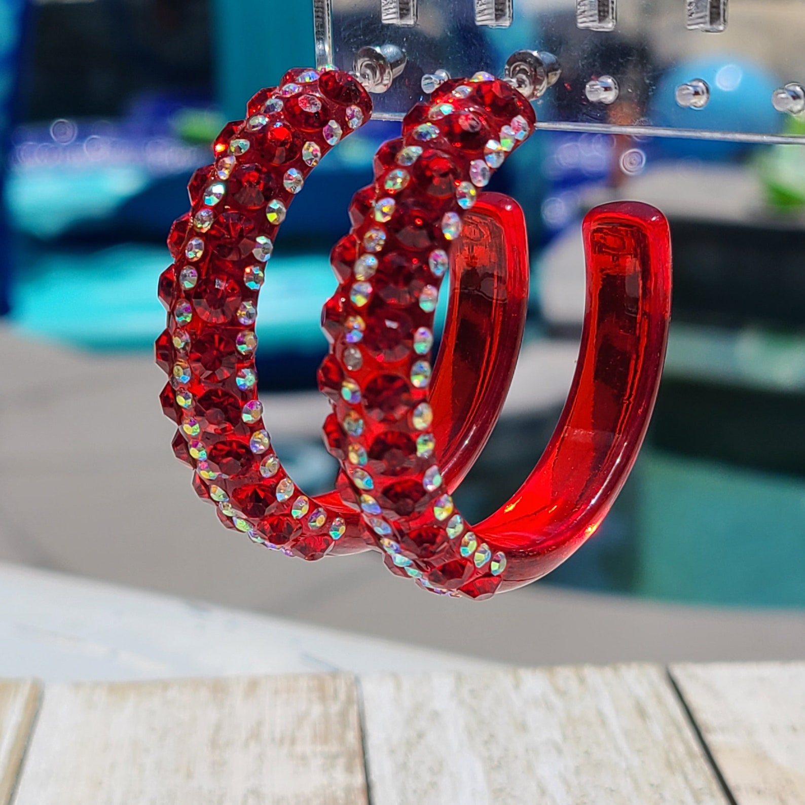 Translucent Red 5 Row Bling Statement Acrylic Lucite Red/ab Rhinestones ...