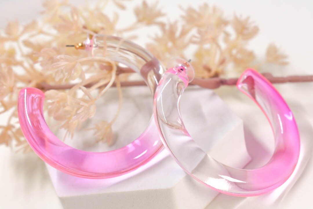 Translucent Gradient Clear Pink Retro Boho Statement Chunky Lucite ...
