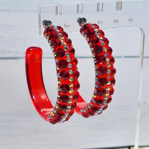 Translucent Red 5 Row Bling Statement Acrylic Lucite Red/ab Rhinestones ...
