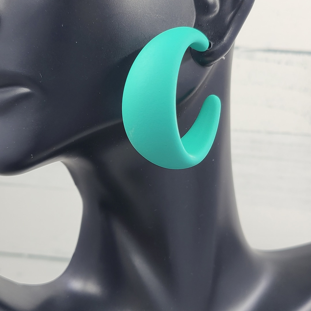 Pastel Teal 80's Retro Smooth Matte Texture 1.5" Semi Wide Fashion Hoop ...