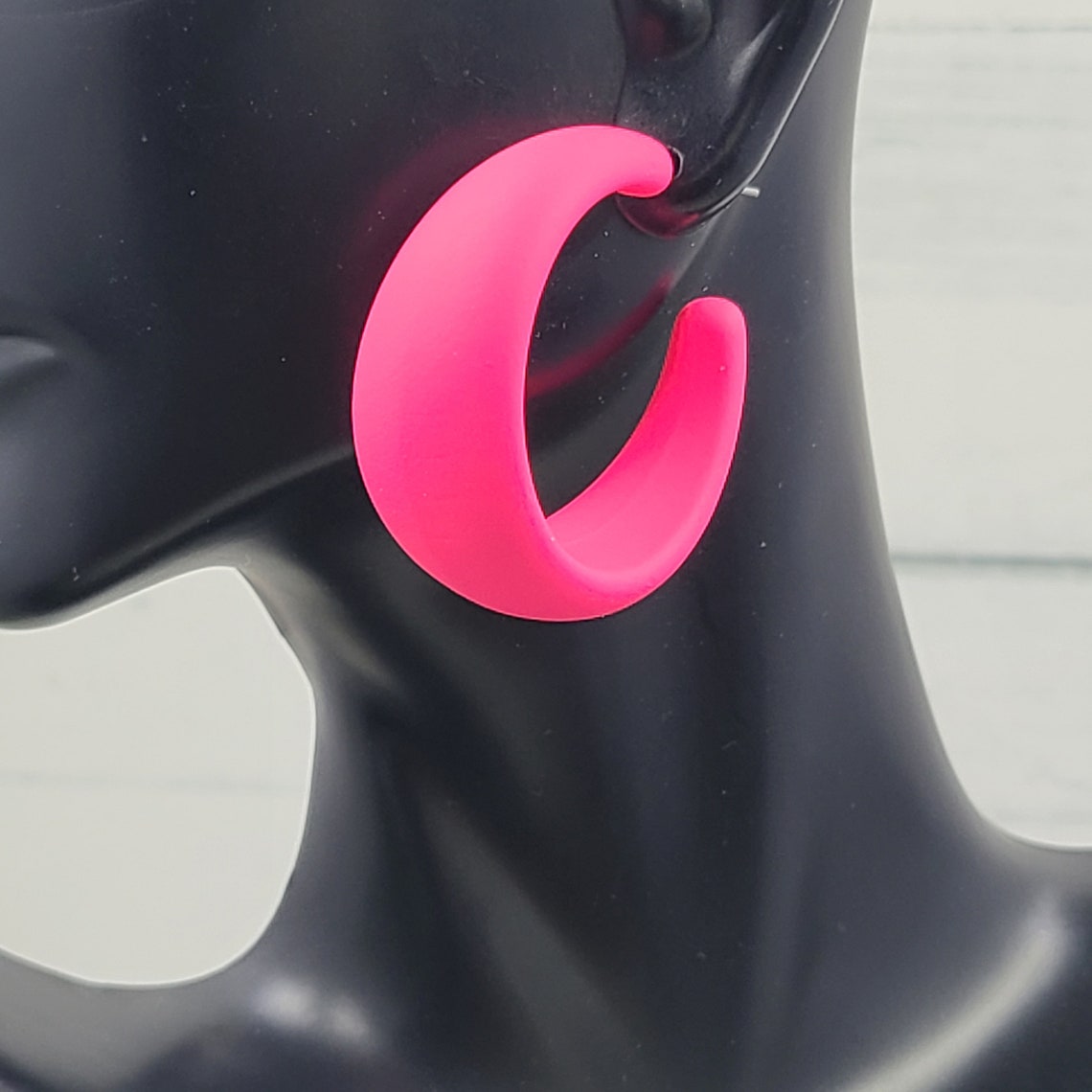Neon Pink 80's Retro Smooth Matte Texture 1.5 Semi Wide Fashion Hoop ...