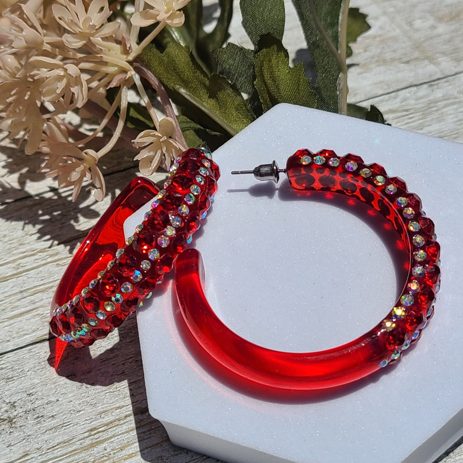 Translucent Red 5 Row Bling Statement Acrylic Lucite Red/ab Rhinestones ...