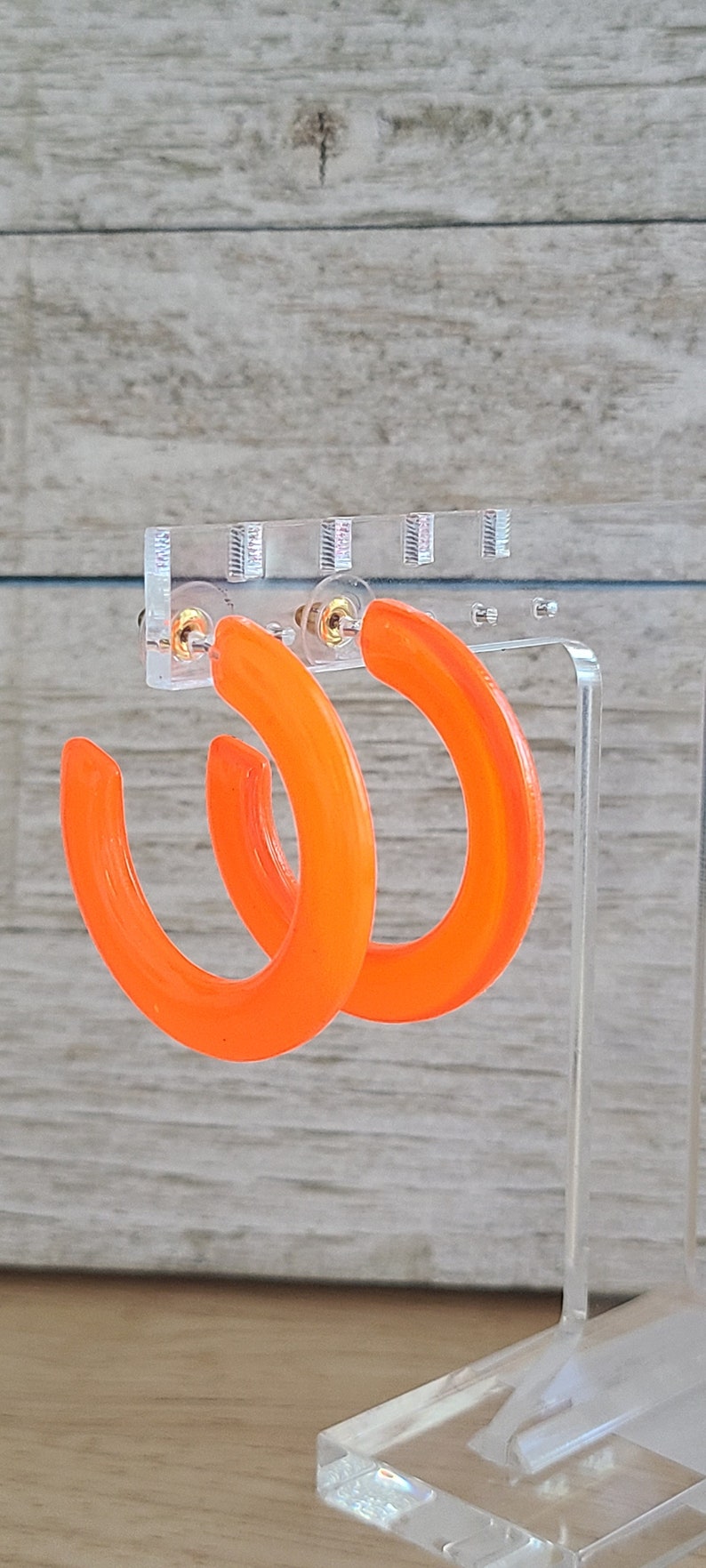 1.75" 80's Retro Translucent Neon Pink Orange or Yellow Hoop Earrings ...