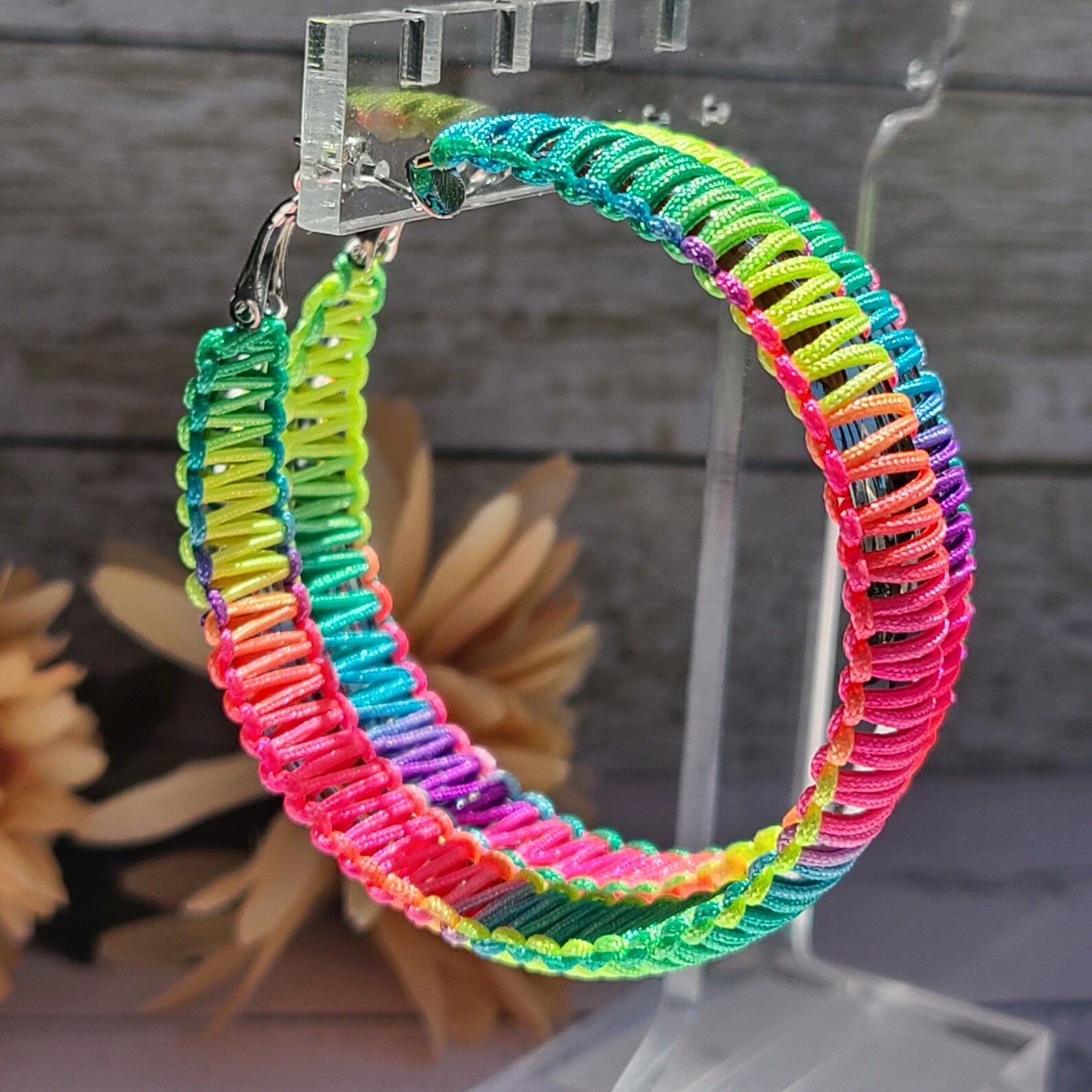 Statement Bold 80's Vibes Boho Retro Neon Multicolor Threaded Lever ...