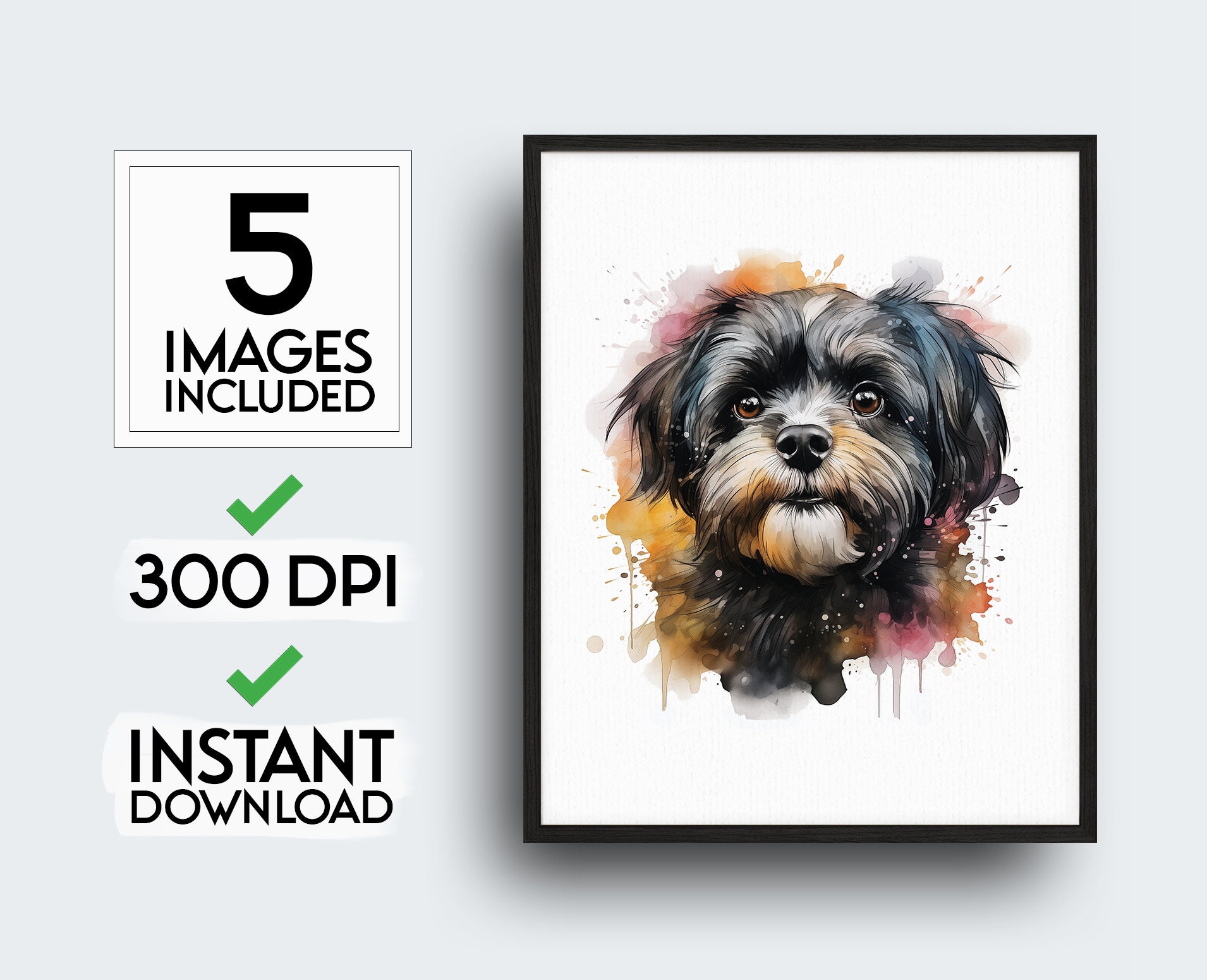 Shih Tzu Watercolour, Art Bundle, 5 Images Included, Shih Tzu Portrait ...