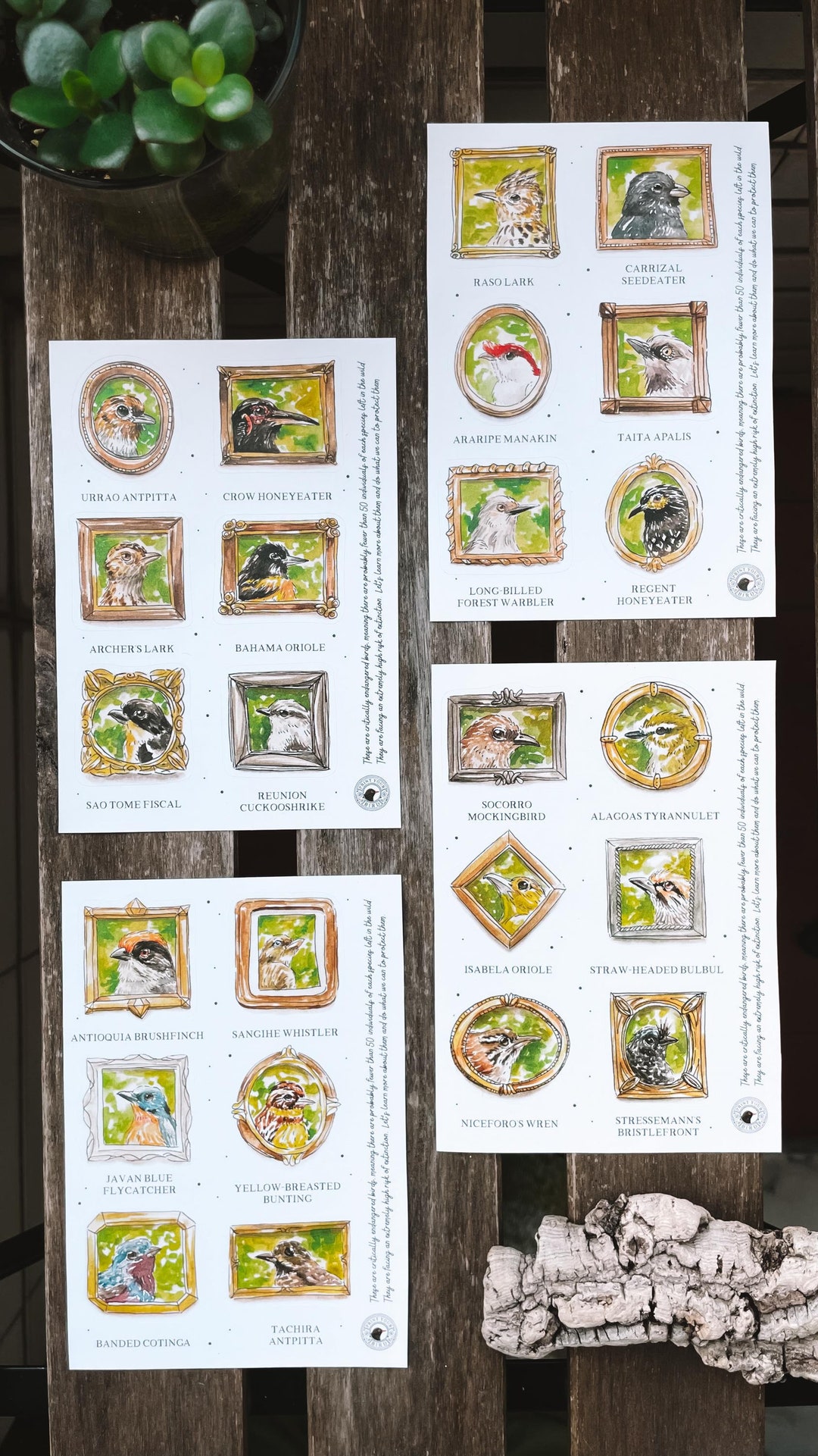 Endangered Birds Watercolor Sticker Sheet, Dark Academia Planner ...
