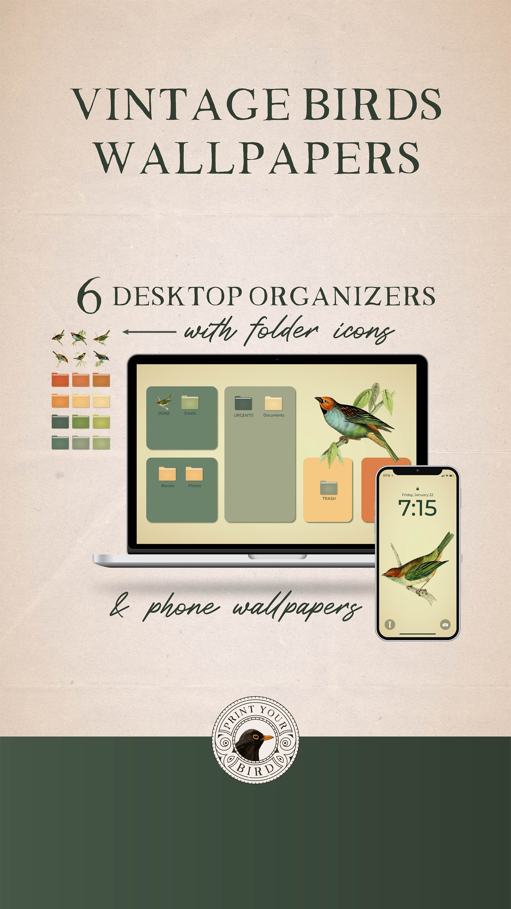 Vintage Bird Desktop Wallpaper