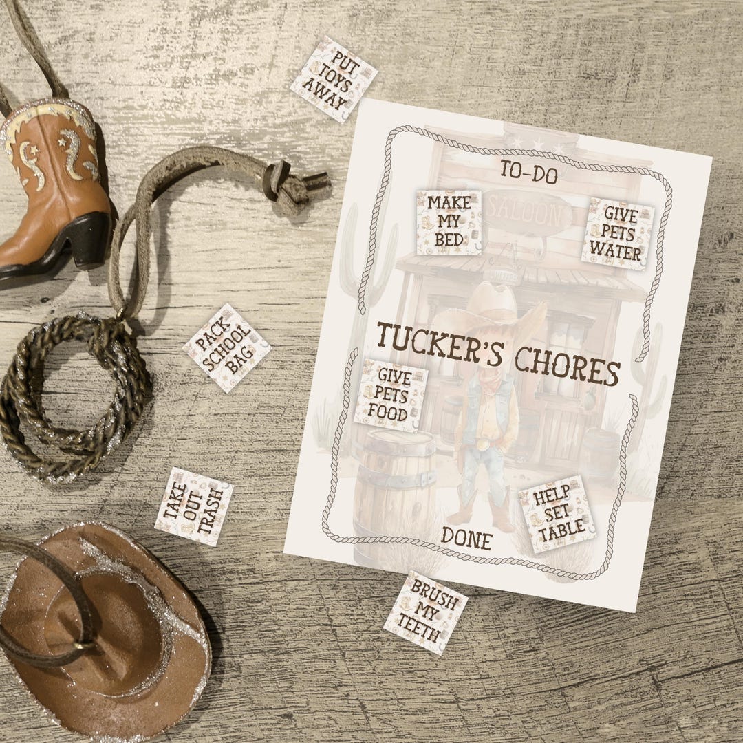 Digital Western Chore Chart for Boy Printable Interactive Daily Chore ...