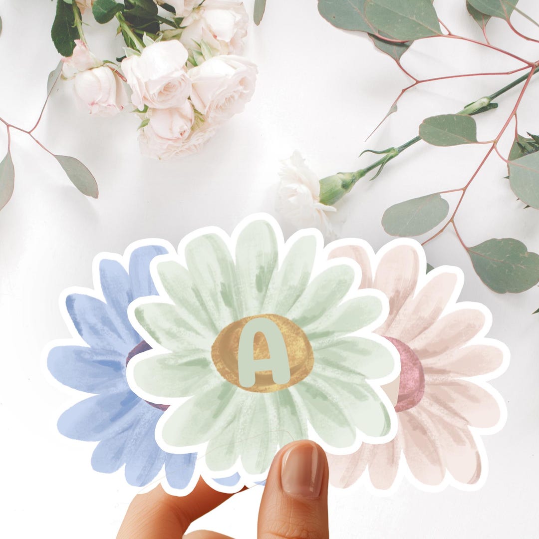 Personalized Daisy Sticker for Kid Custom Notebook Decal With Initial ...