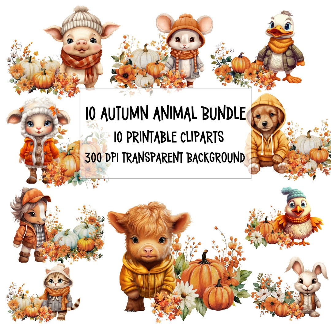 Autumn Animals Bundle,watercolor Cliparts,fall Clipart,autumn Elements ...