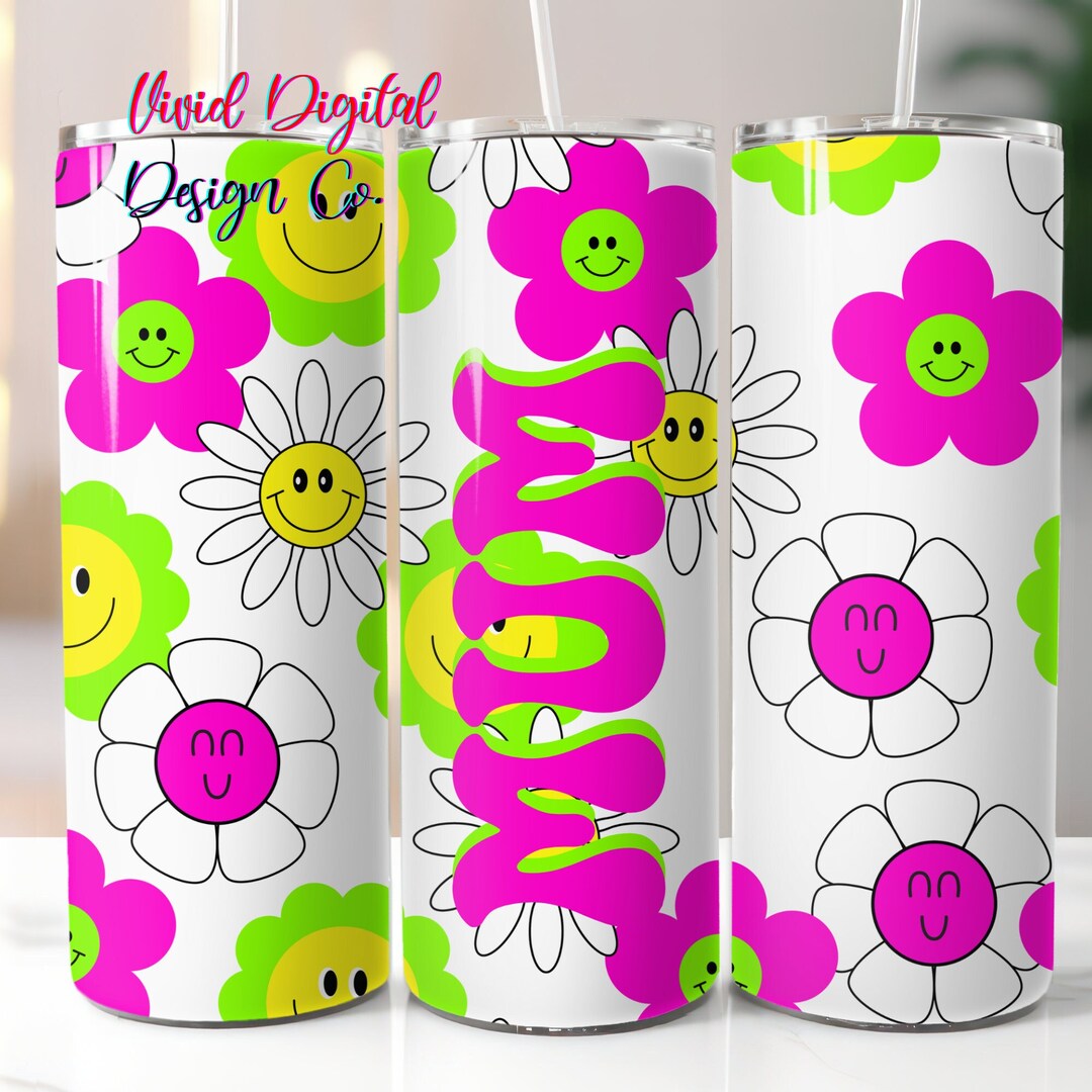 Retro Mum Happy Face, 20oz Skinny Tumbler, Sublimation Design Templates ...