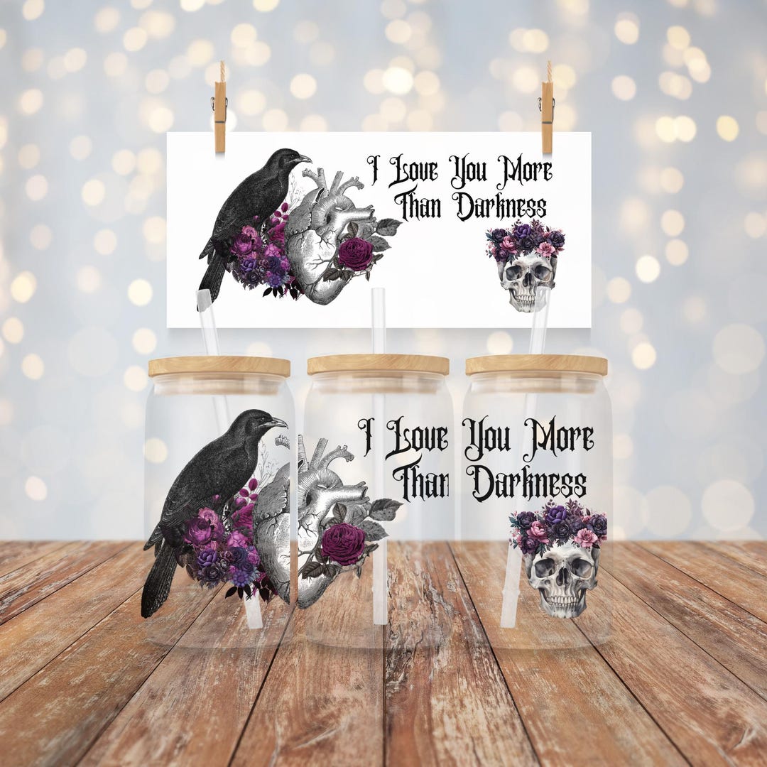 Gothic Raven, Valentine's Day, 16 Oz Libbey Glass, Sublimation Design ...