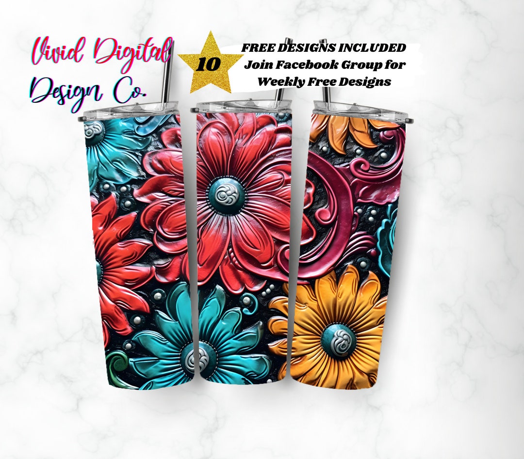 Tooled Leather Flowers, Spring Flowers, 20oz Skinny Tumbler Sublimation ...