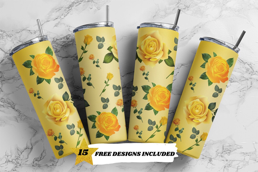 Yellow Roses Tumbler, 20 Oz Skinny Tumbler Sublimation Design Straight ...