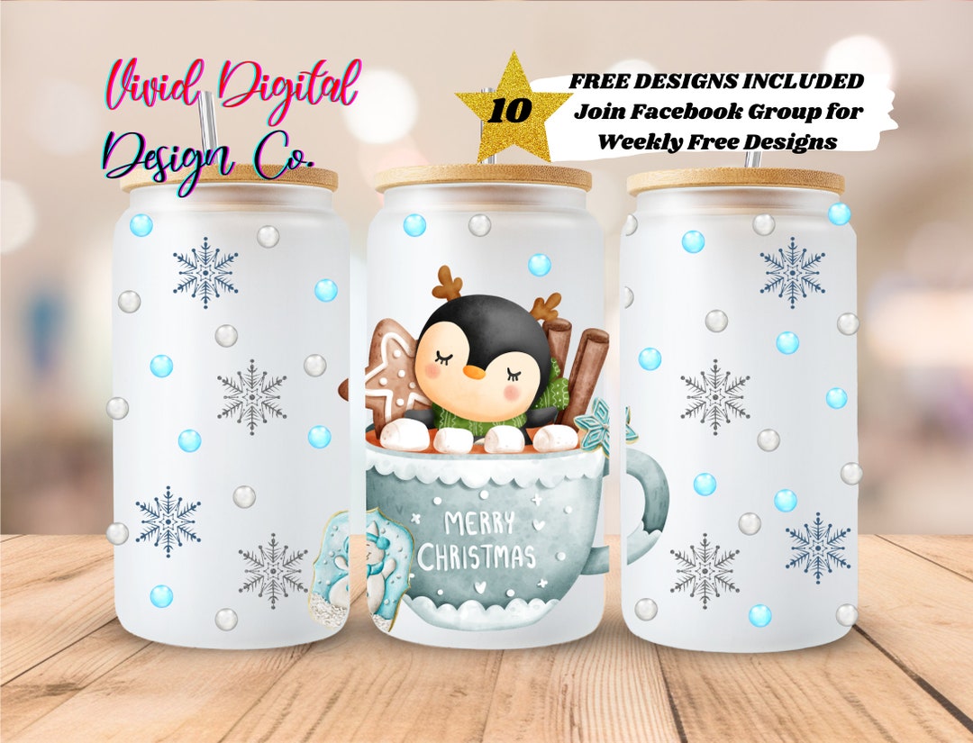 Christmas Penguin, Christmas, 16 Oz. Libbey Glass, Sublimation Design ...