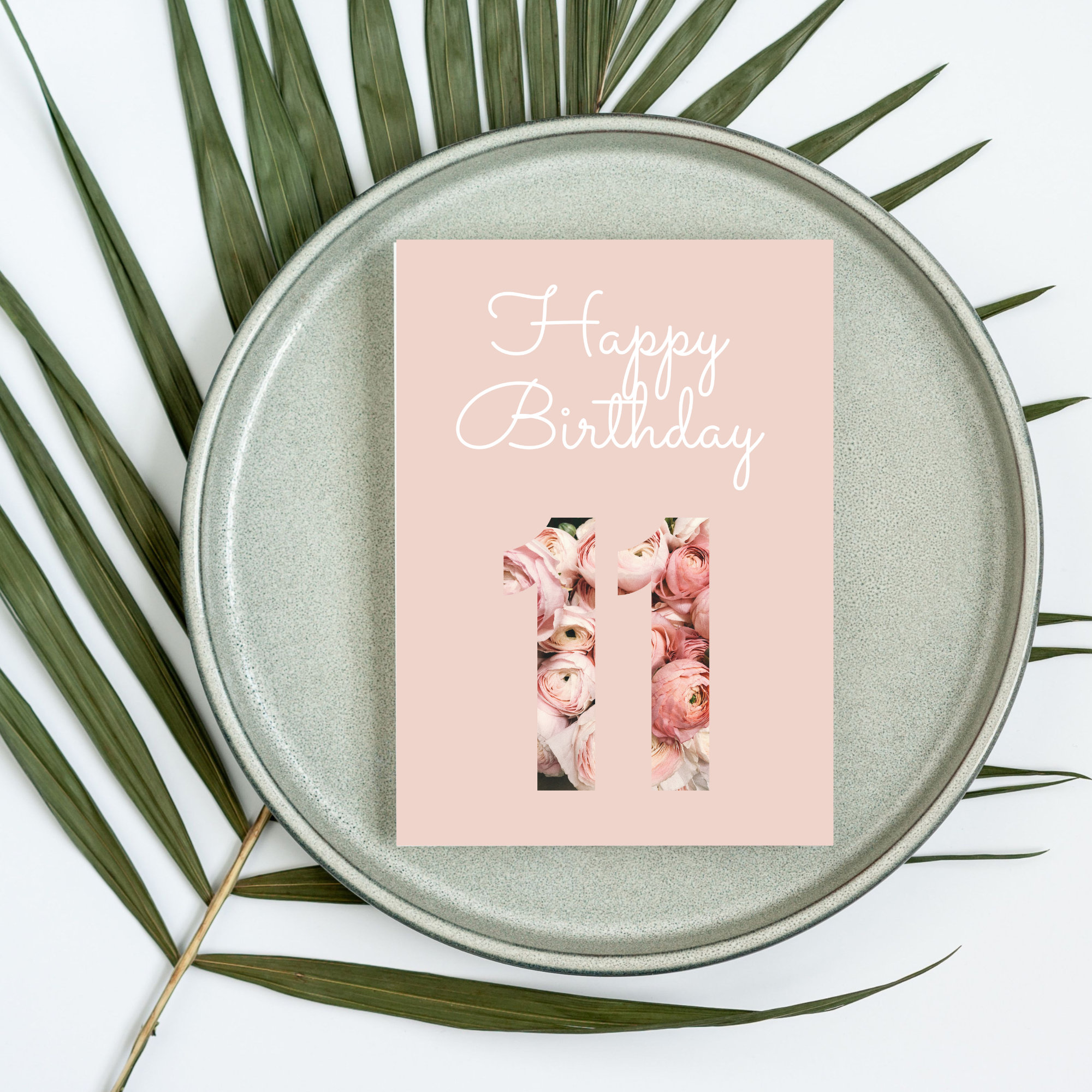 11th Birthday Card DIGITAL DOWNLOAD Printable Pink Peonies Floral ...