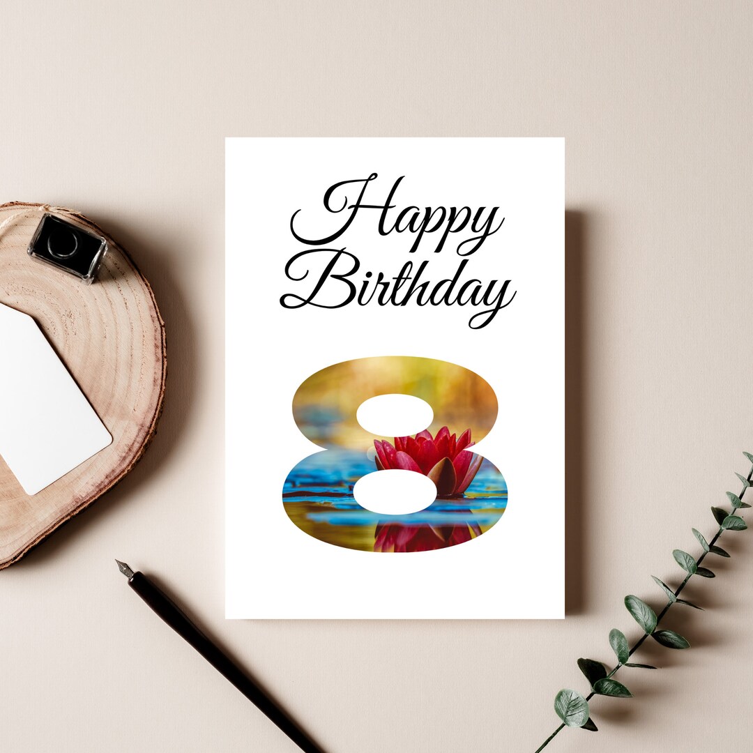 8th Birthday Card DIGITAL DOWNLOAD Printable Water Lily - Etsy