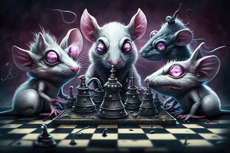 Weirdcore Whimsy: Mice on Chessboards & Time's Illusions - Etsy